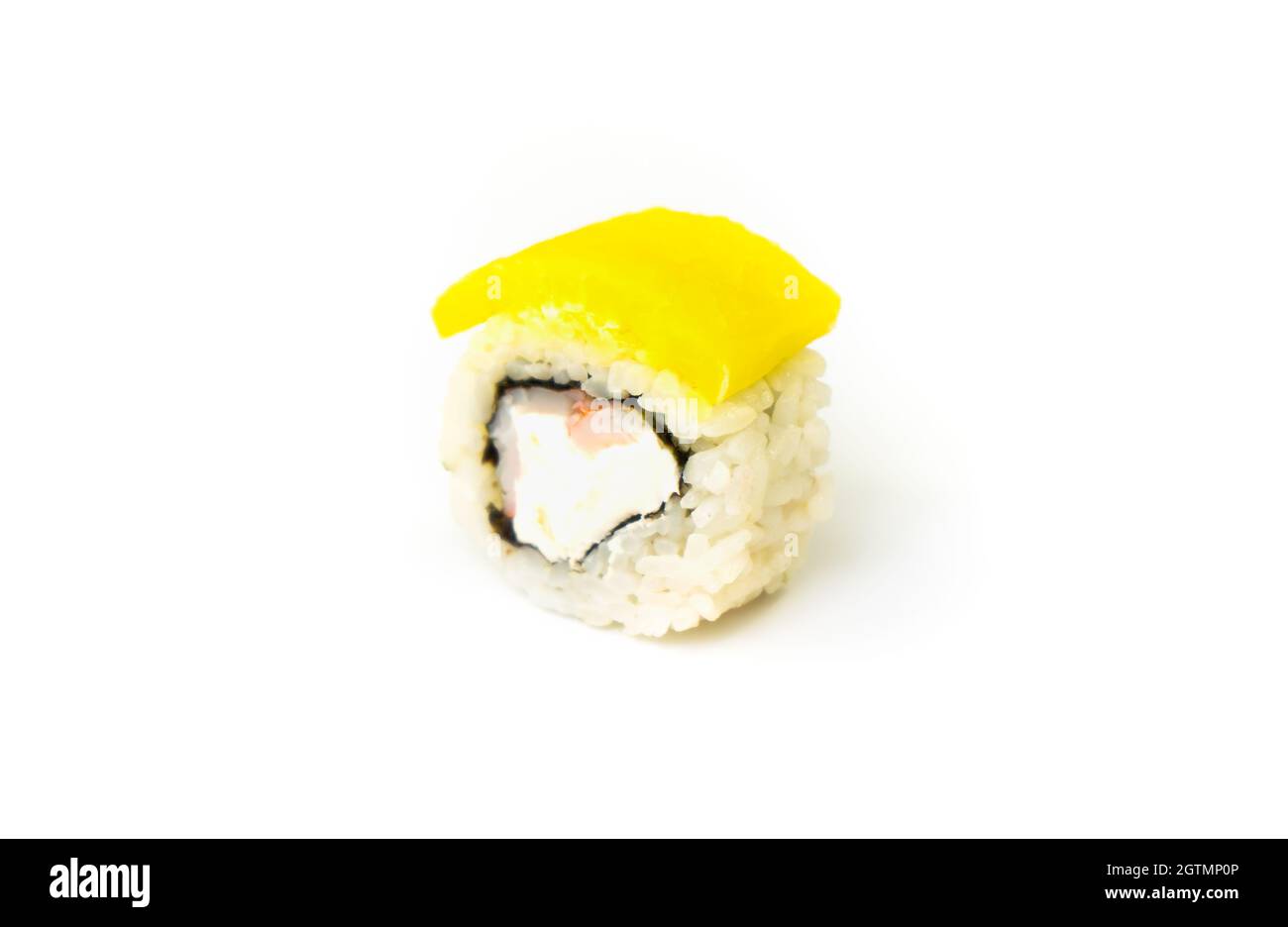 traditional fresh japanese sushi rolls with daikon radish on white ...