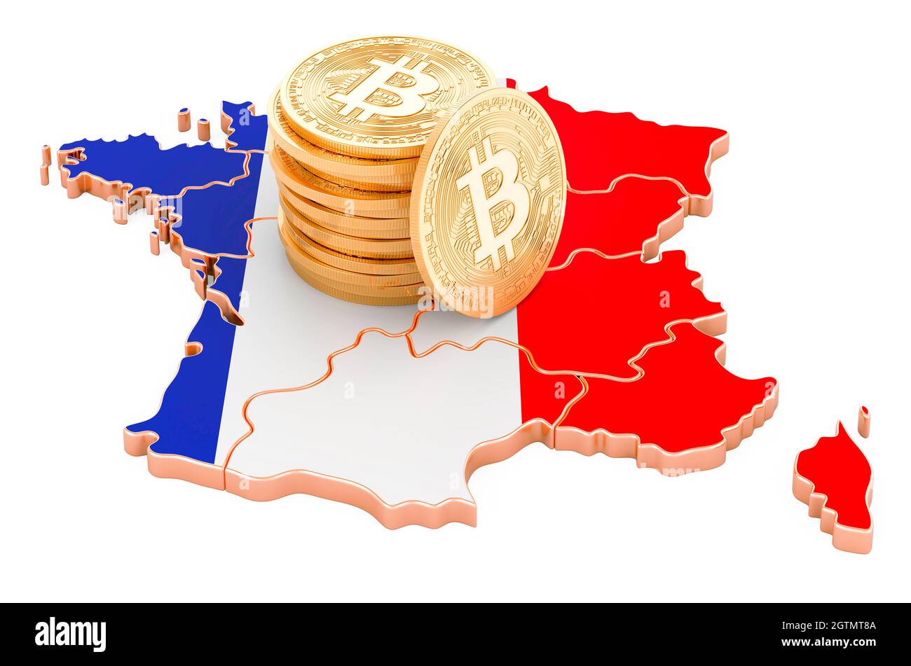 Bitcoin cryptocurrency in France, 3D rendering isolated on white ...