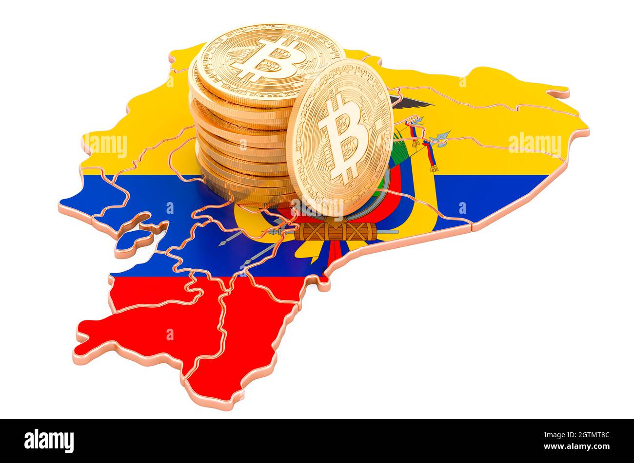 Bitcoin cryptocurrency in Ecuador, 3D rendering isolated on white ...