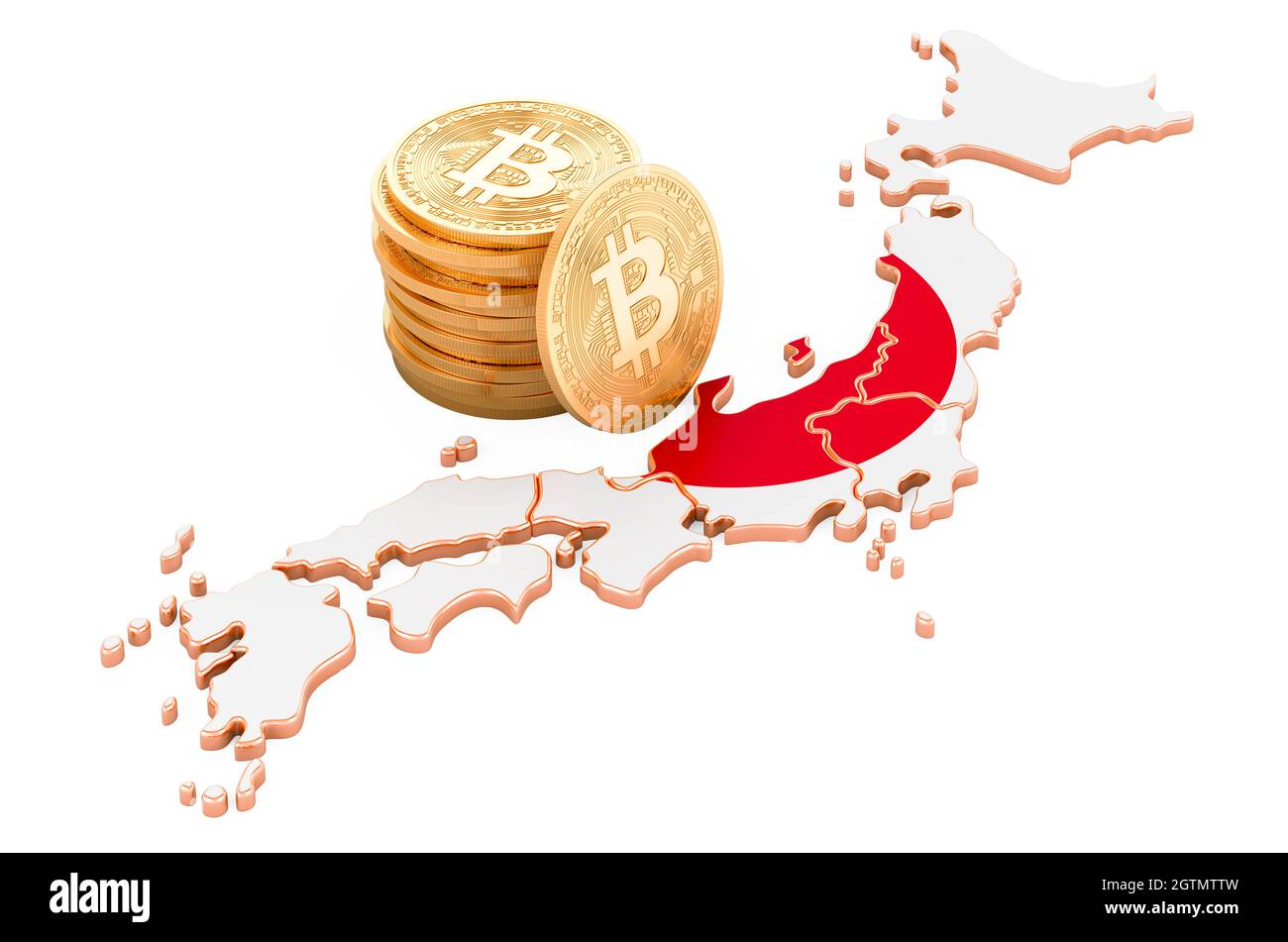 Bitcoin cryptocurrency in Japan, 3D rendering isolated on white ...