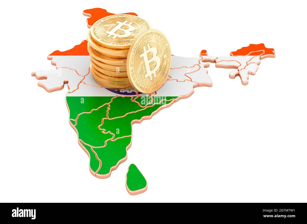 Bitcoin cryptocurrency in India, 3D rendering isolated on white ...