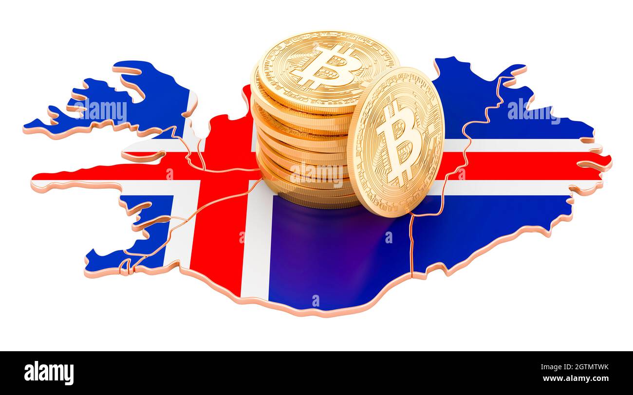 Bitcoin cryptocurrency in Iceland, 3D rendering isolated on white ...