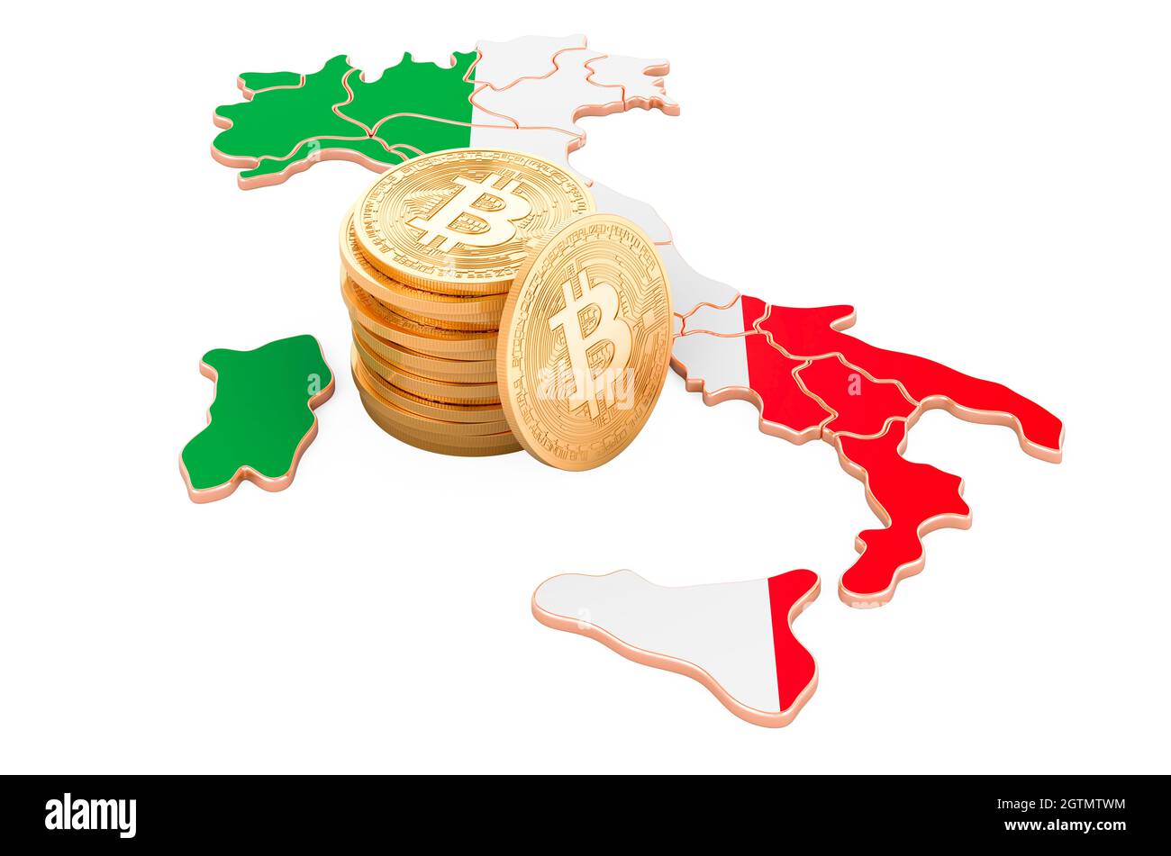Bitcoin cryptocurrency in Italy, 3D rendering isolated on white ...