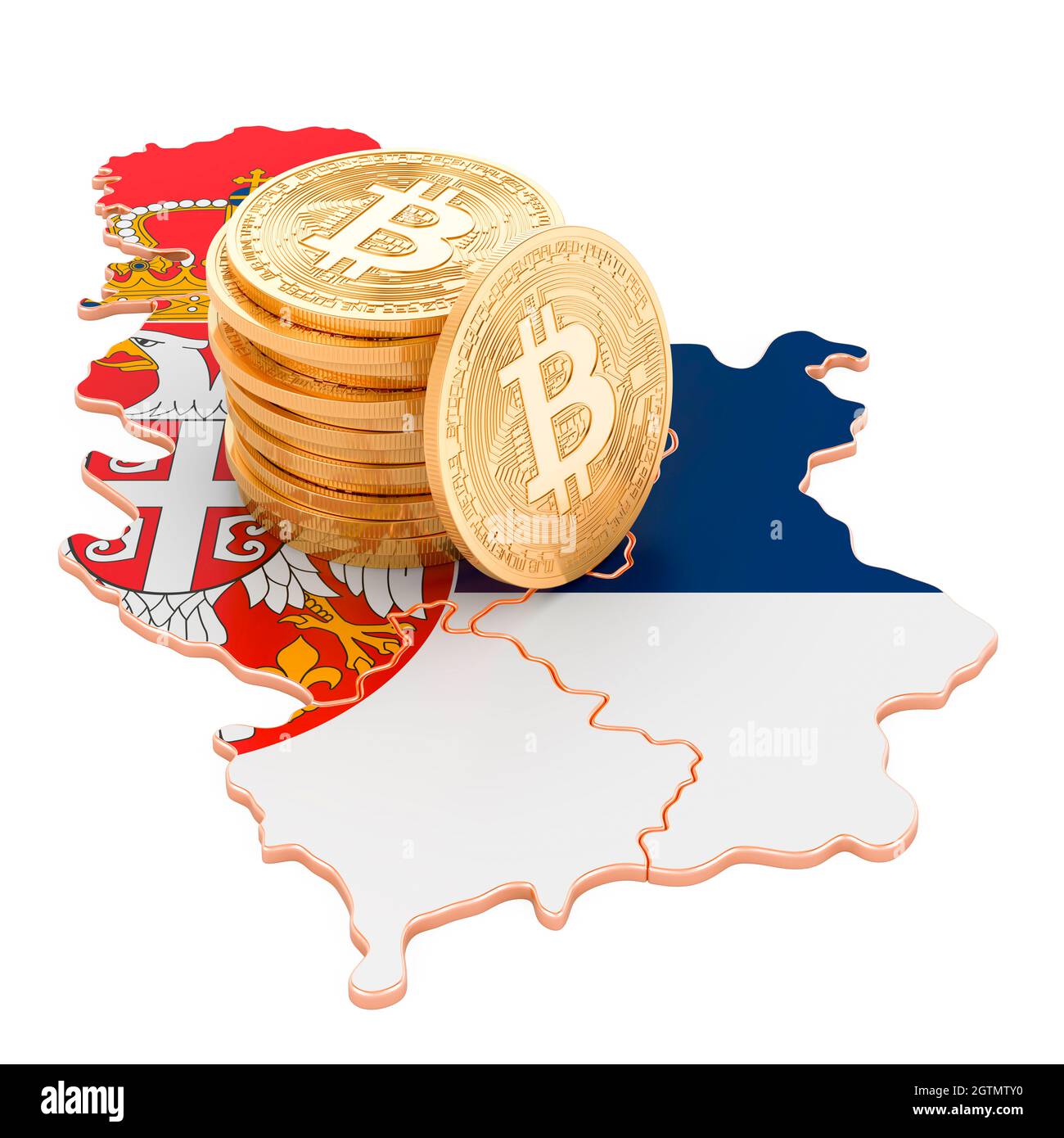 Bitcoin cryptocurrency in Serbia, 3D rendering isolated on white ...