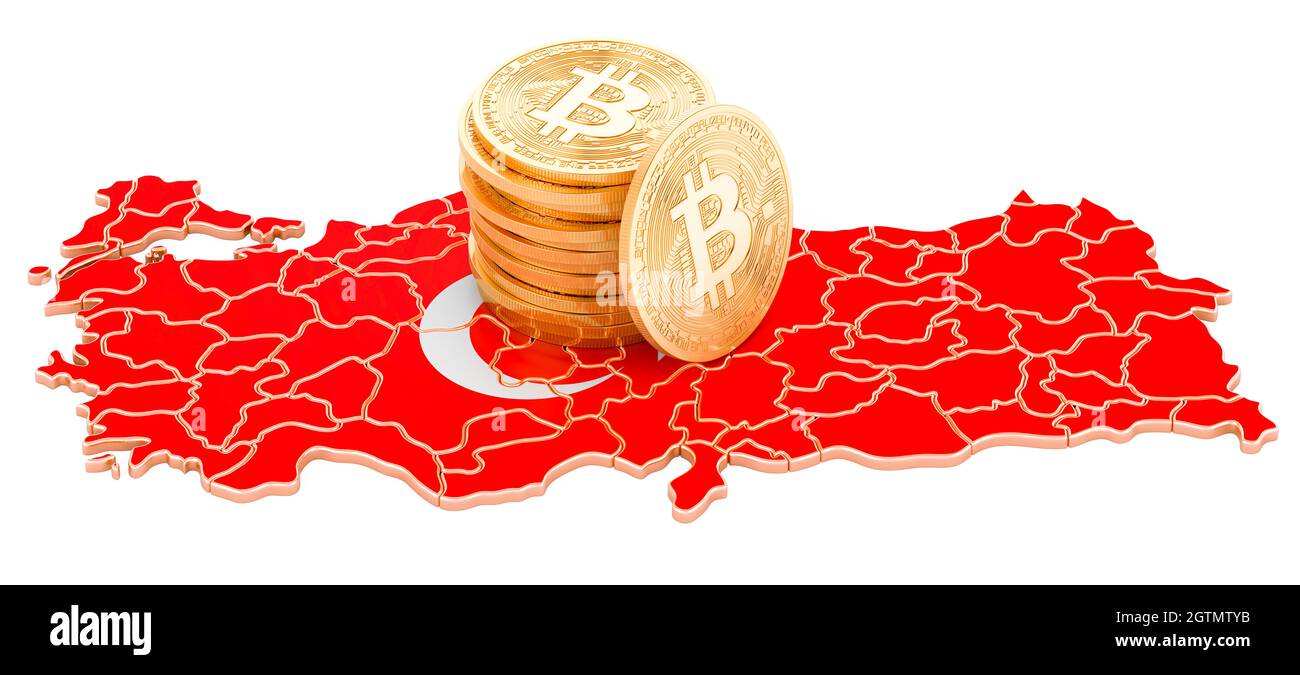 Bitcoin cryptocurrency in Turkey, 3D rendering isolated on white ...