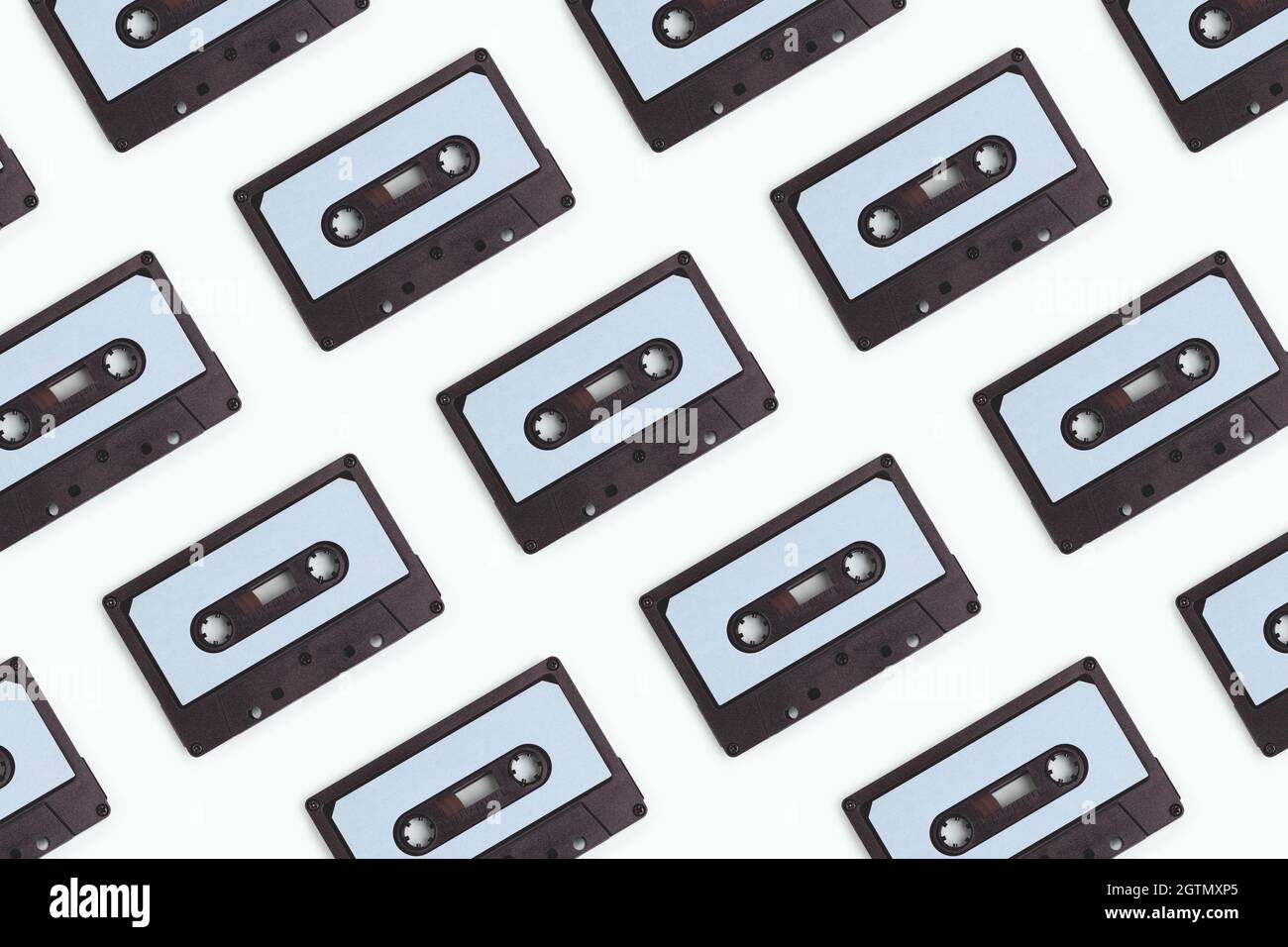 Cassette tapes pattern on a blue pastel background. Creative layout ...