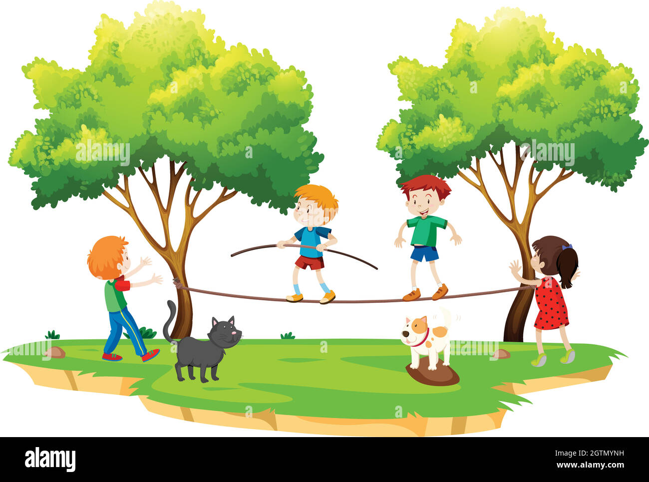 Children walking tightrope in the park Stock Vector Image & Art - Alamy