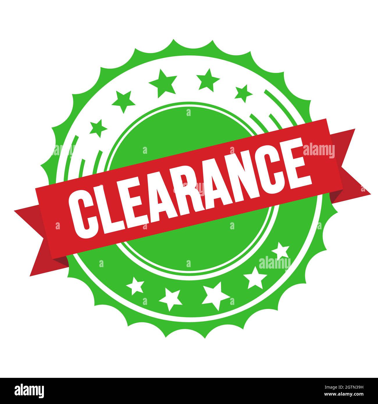 CLEARANCE text on red green ribbon badge stamp Stock Photo - Alamy