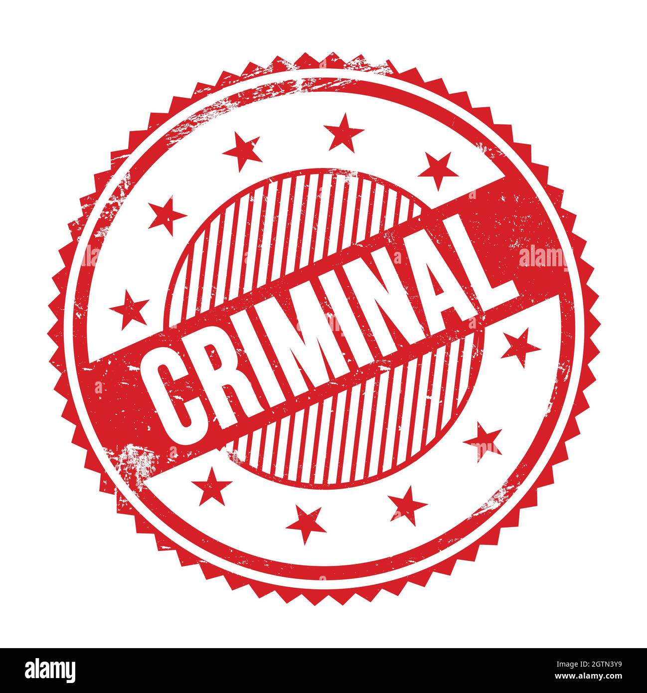 CRIMINAL text written on red grungy zig zag borders round stamp Stock ...