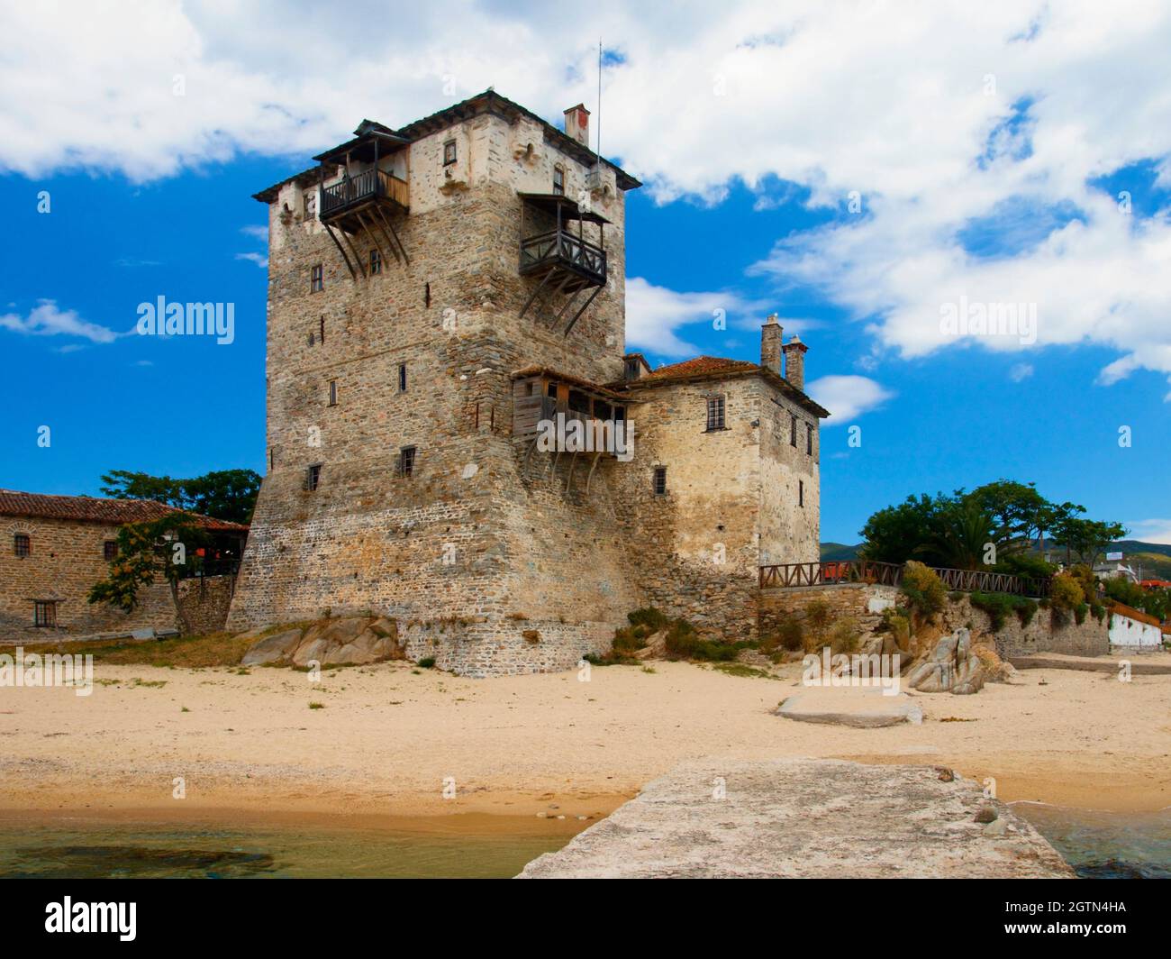 Watchtower in the city of Ouranopolis in Greece on the peninsula of ...