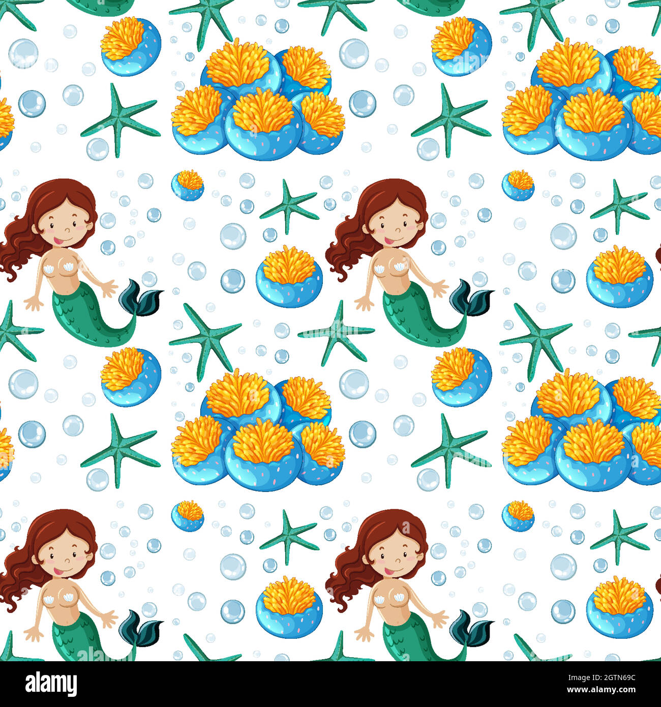 Seamless mermaid and sea animal cartoon style Stock Vector Image & Art ...