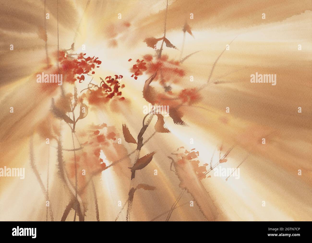 Rowan tree branches with berries watercolor background Stock Photo - Alamy