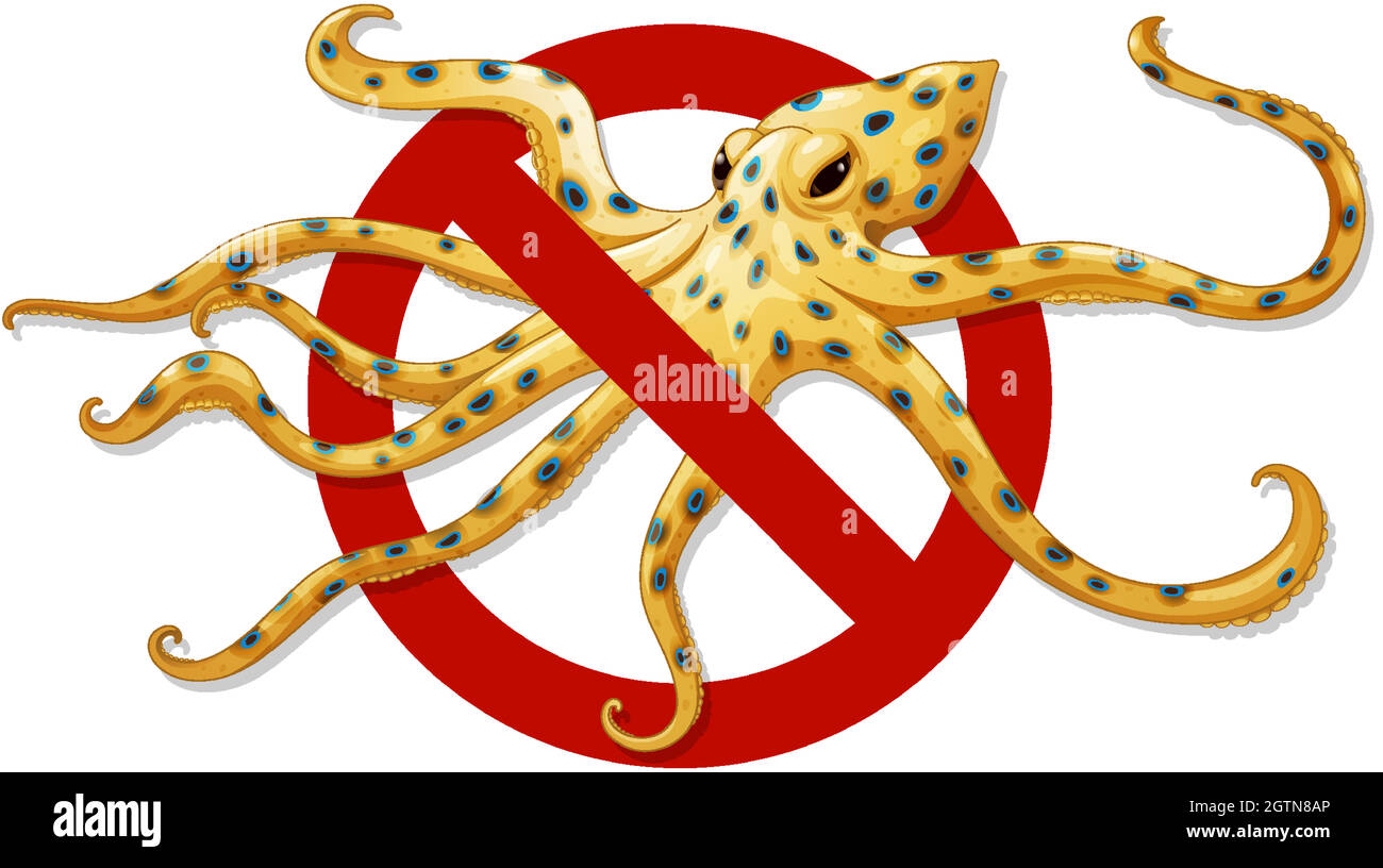 Warning blue ringed octopus prohibited sign on white background Stock ...