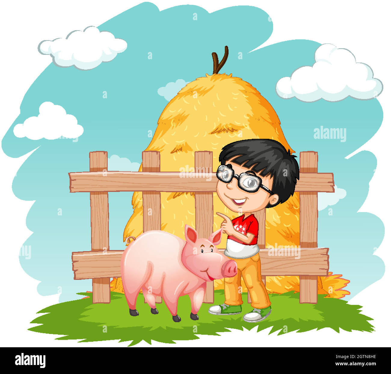Happy boy and pig on the farm Stock Vector Image & Art - Alamy
