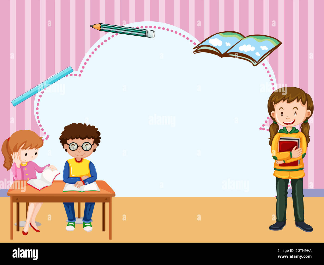 Border template with kids learning in classroom Stock Vector Image ...