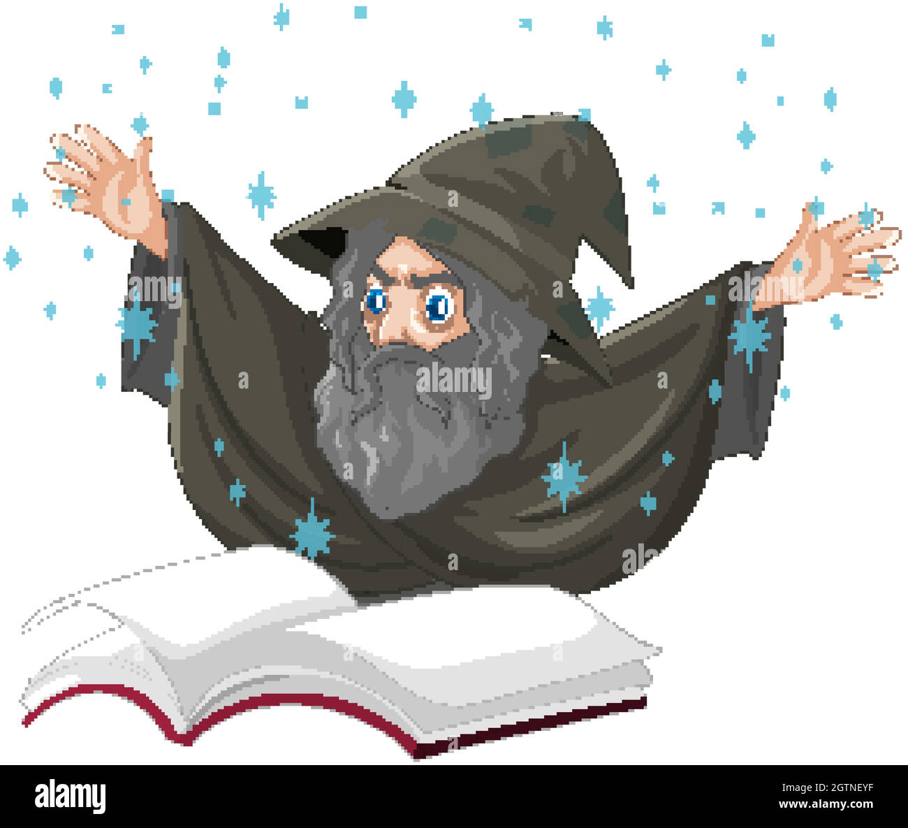Old wizard with spell and book cartoon style isolated on white ...