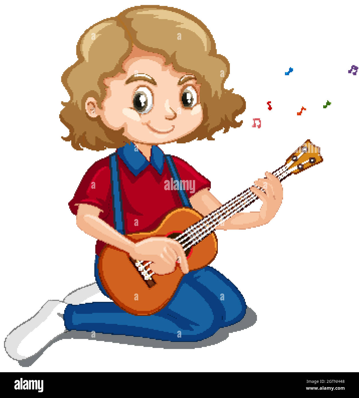 Cute girl playing ukulele on white background Stock Vector Image & Art ...