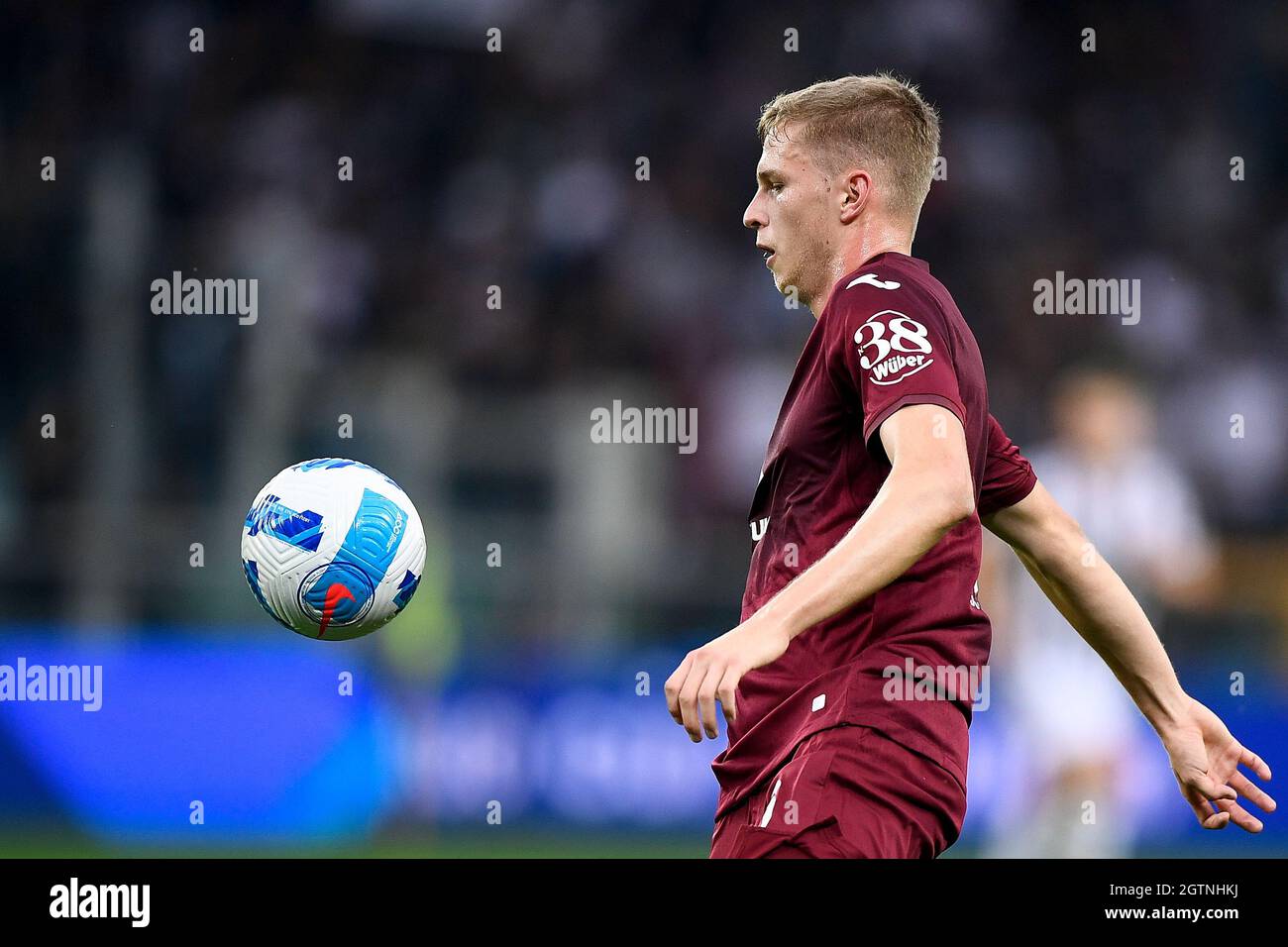 Turin, Italy. 02 October 2021. David Zima of Torino FC eyes the ball ...