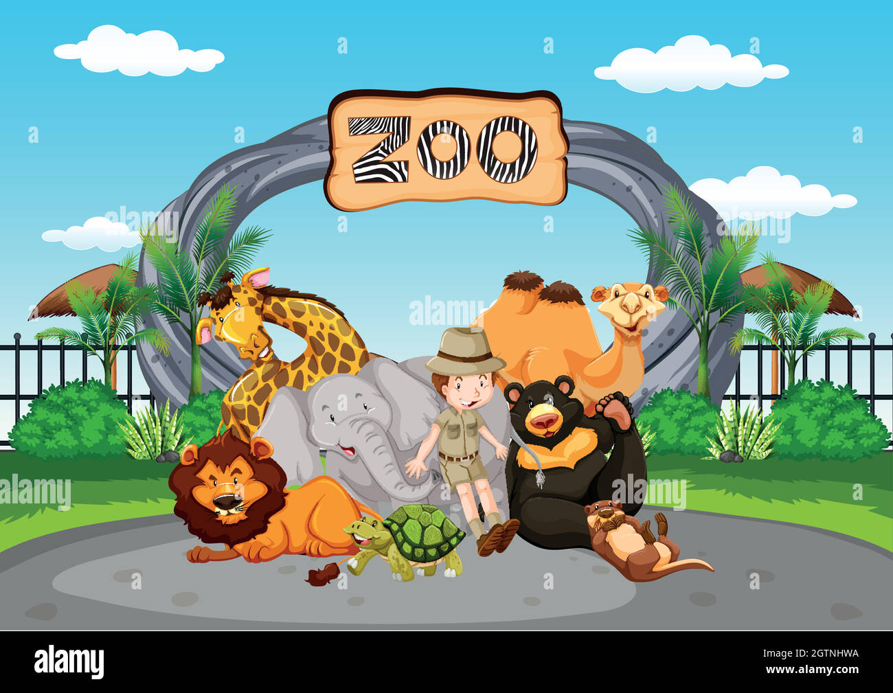 Scene at the zoo with zookeeper and animals Stock Vector Image & Art ...