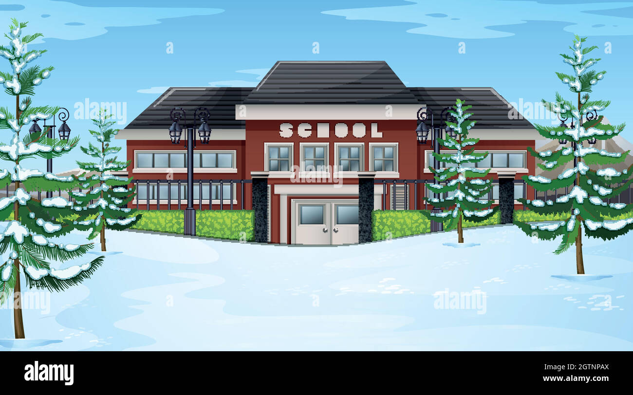 School in winter scene Stock Vector Image & Art - Alamy