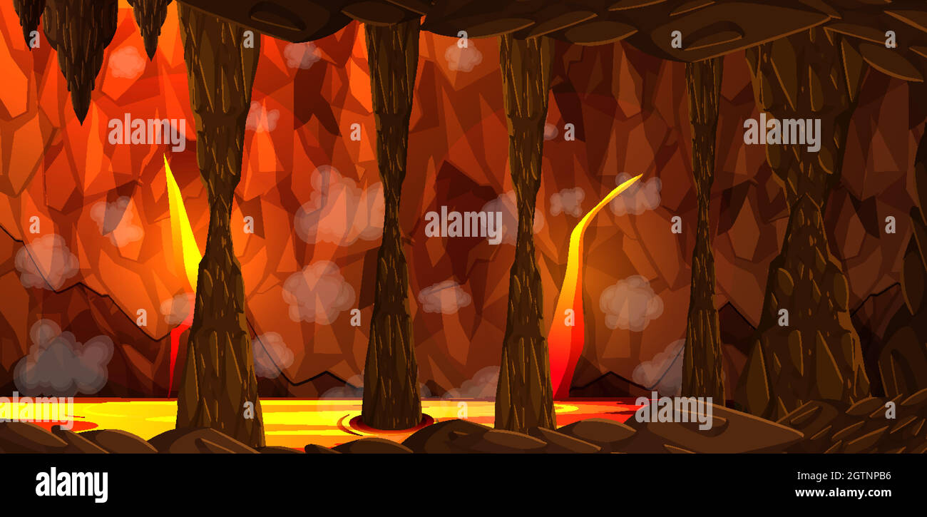 Infernal dark cave with lava scene Stock Vector Image & Art - Alamy