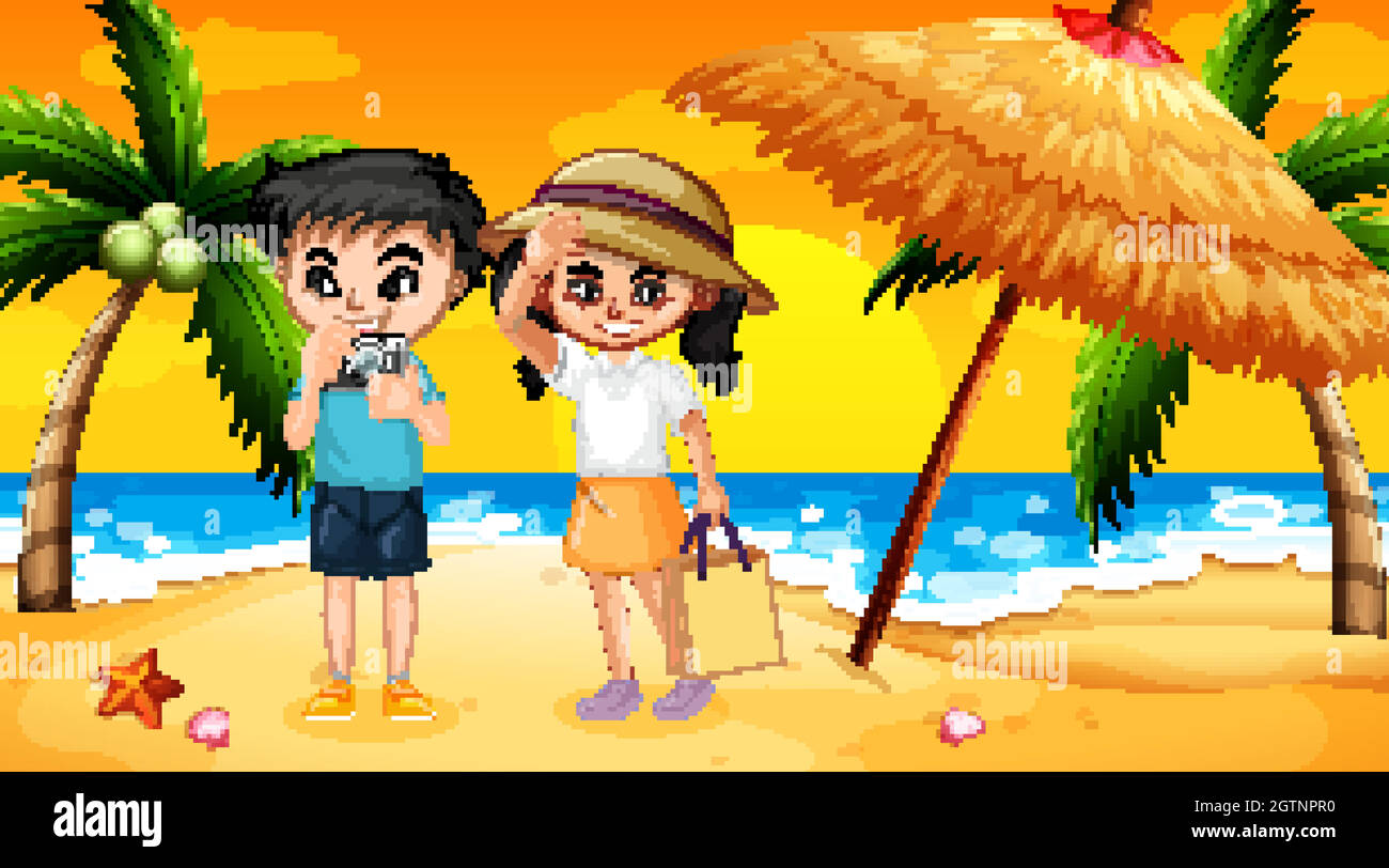 Cartoon Beach Party Scene