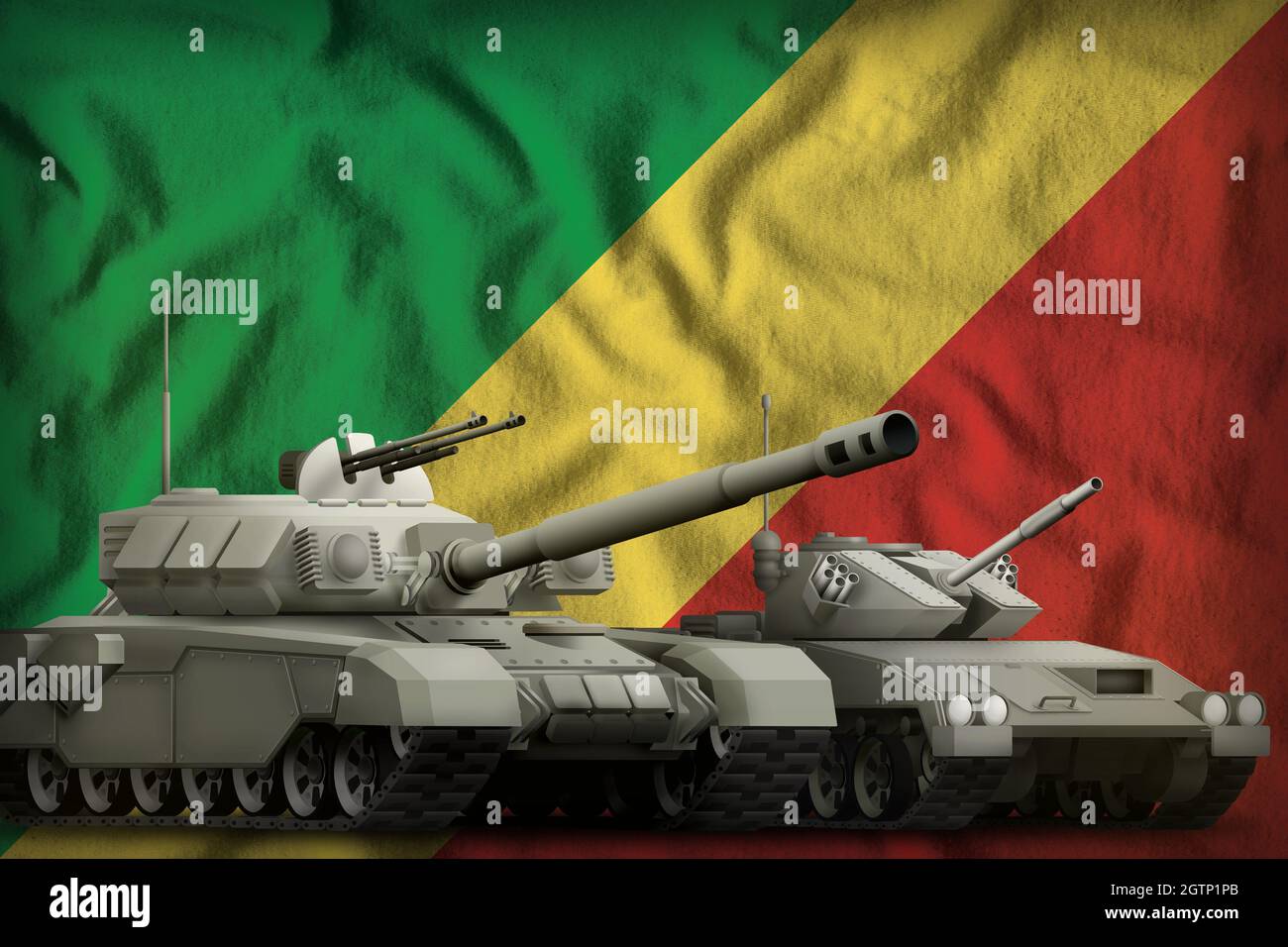 tanks on the Congo flag background. Congo tank forces concept. 3d ...