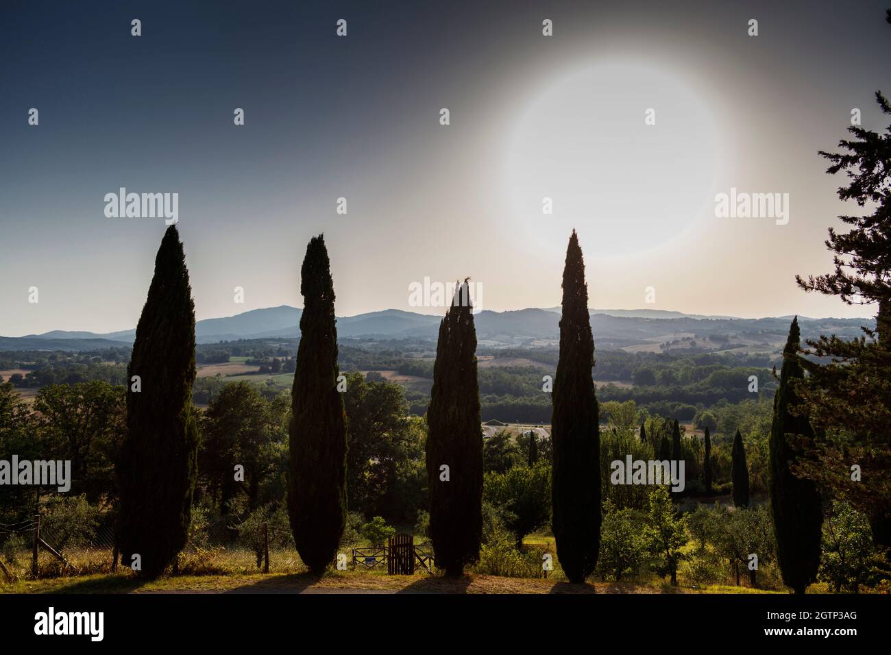 Chiusdino, Tuscany, Italy - July 28, 2021. Landscape from the "Eremo di ...
