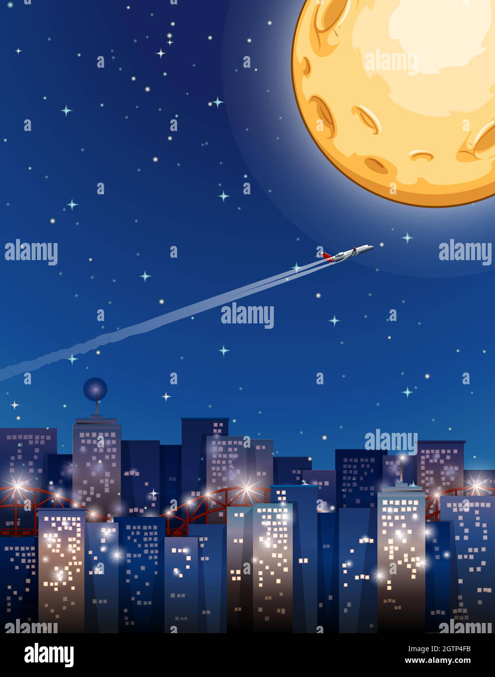 Airplane flying on fullmoon night Stock Vector Image & Art - Alamy