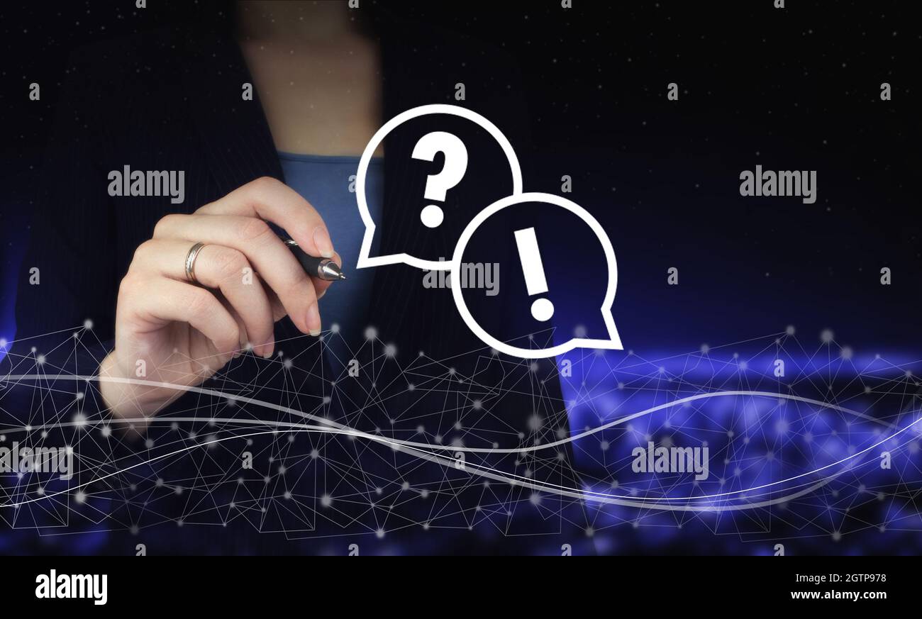 FAQ frequently asked questions concept. Hand holding digital graphic ...