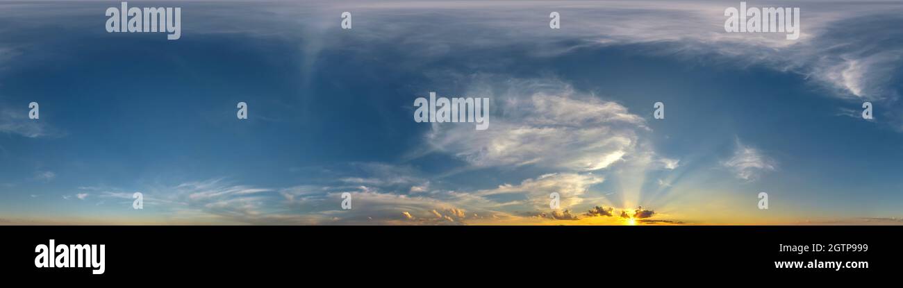 hdri 360 panorama of sunset sky with white beautiful clouds in seamless ...