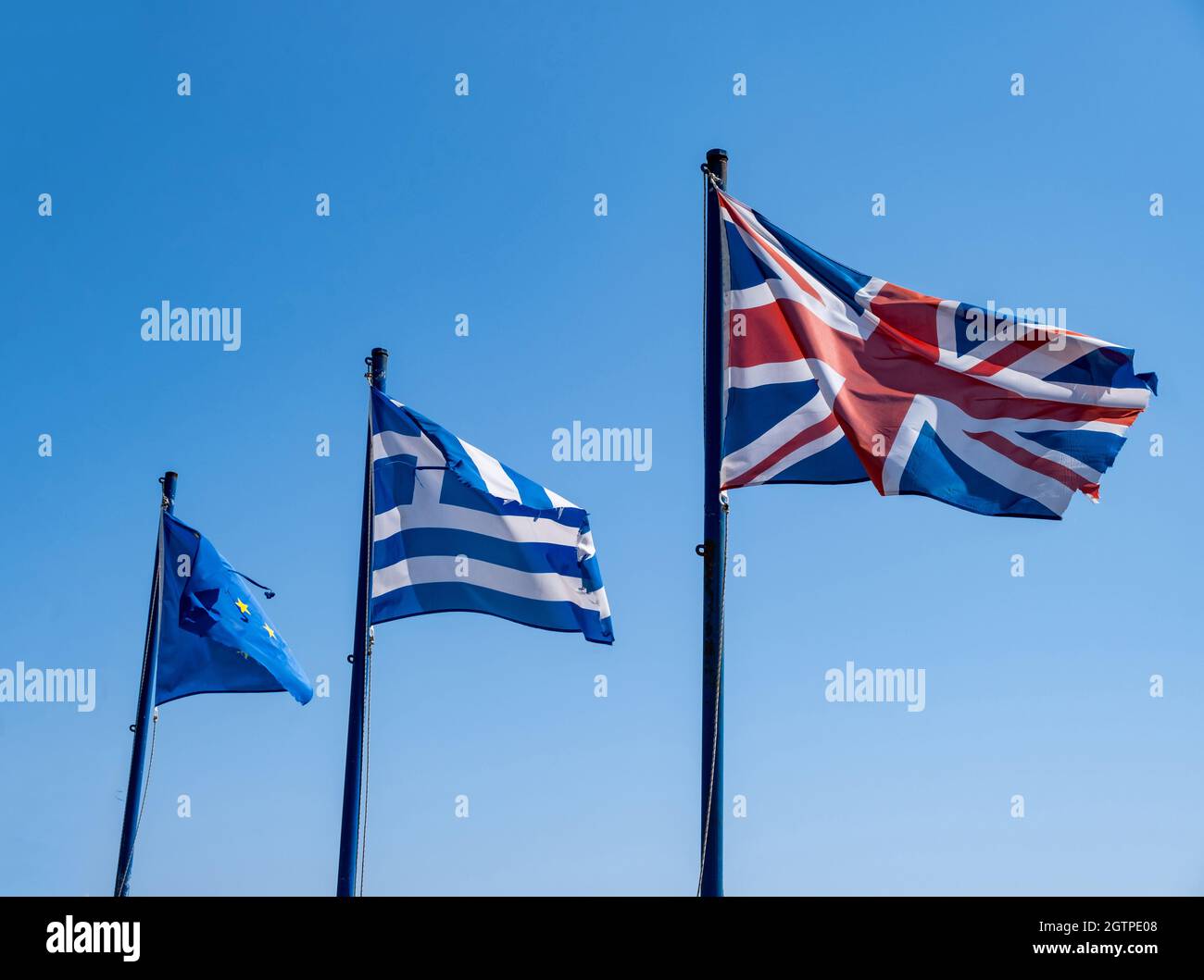 Greece two flags textile hi-res stock photography and images - Alamy