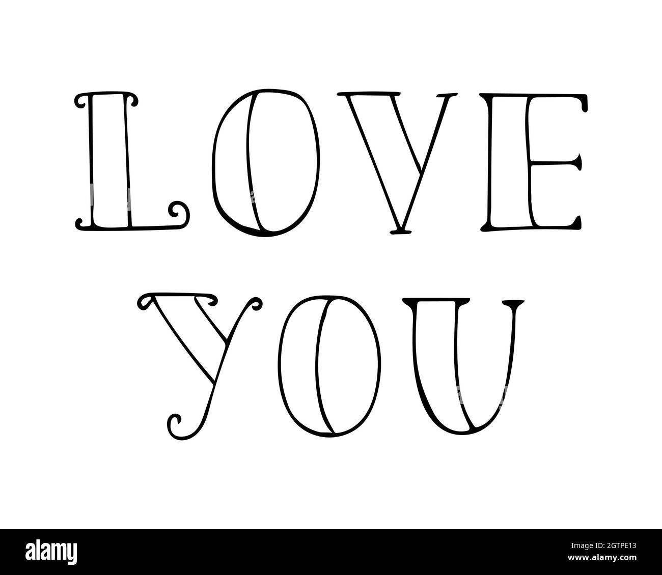 Lettering For Happy Valentines Day Handwritten Phrase Love You Vector