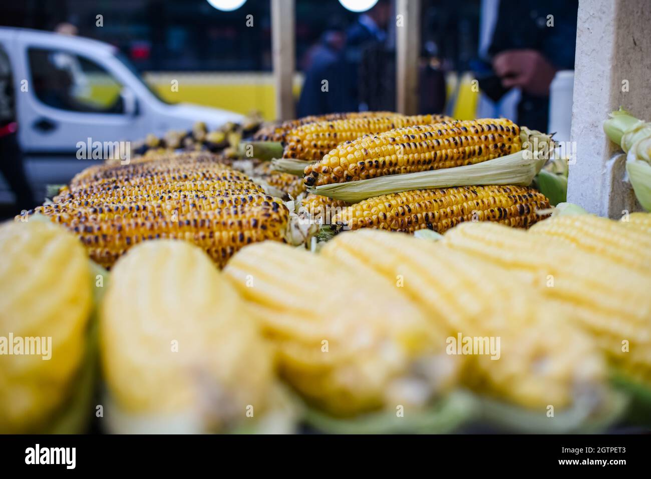 Traditional turkish grilled corn. Turkish street fast food yellow ...