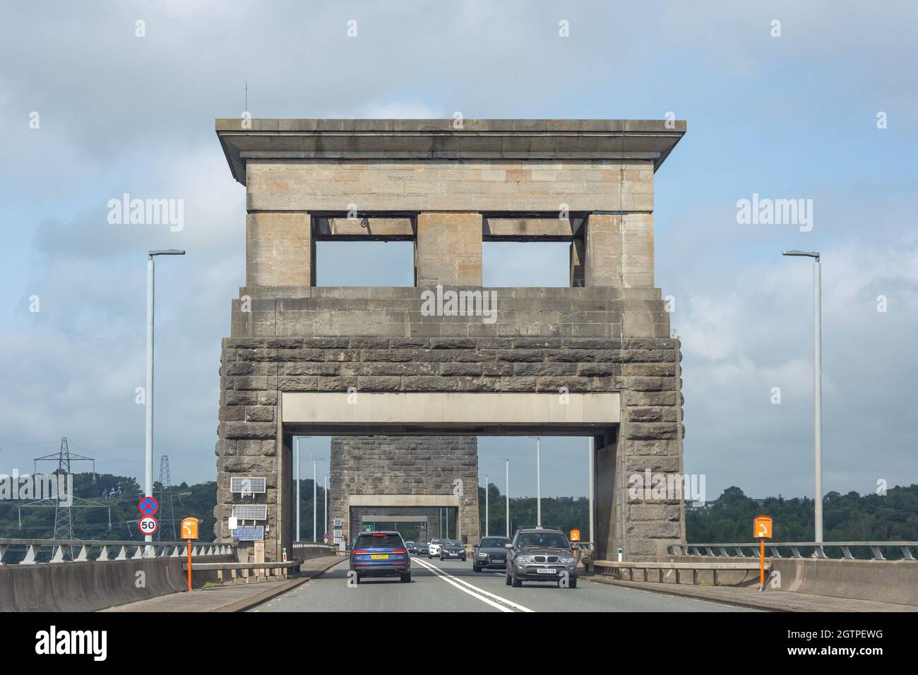 Britannia Bridge (Pont Britannia) across Menai Strait, Isle of Anglesey ...