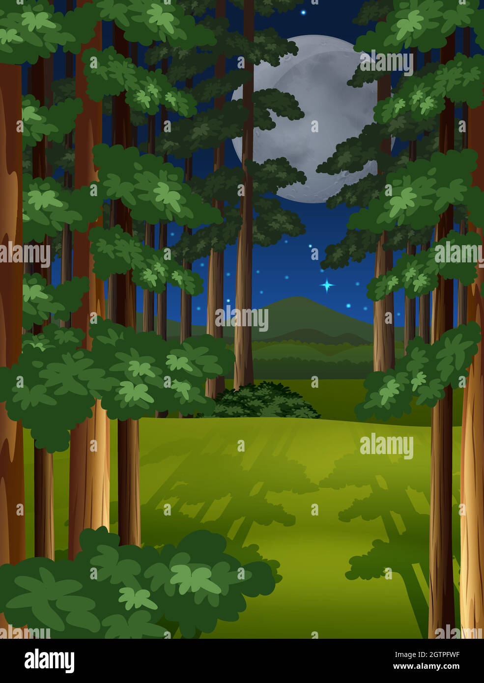 Moonlit forest scene Stock Vector Images - Alamy