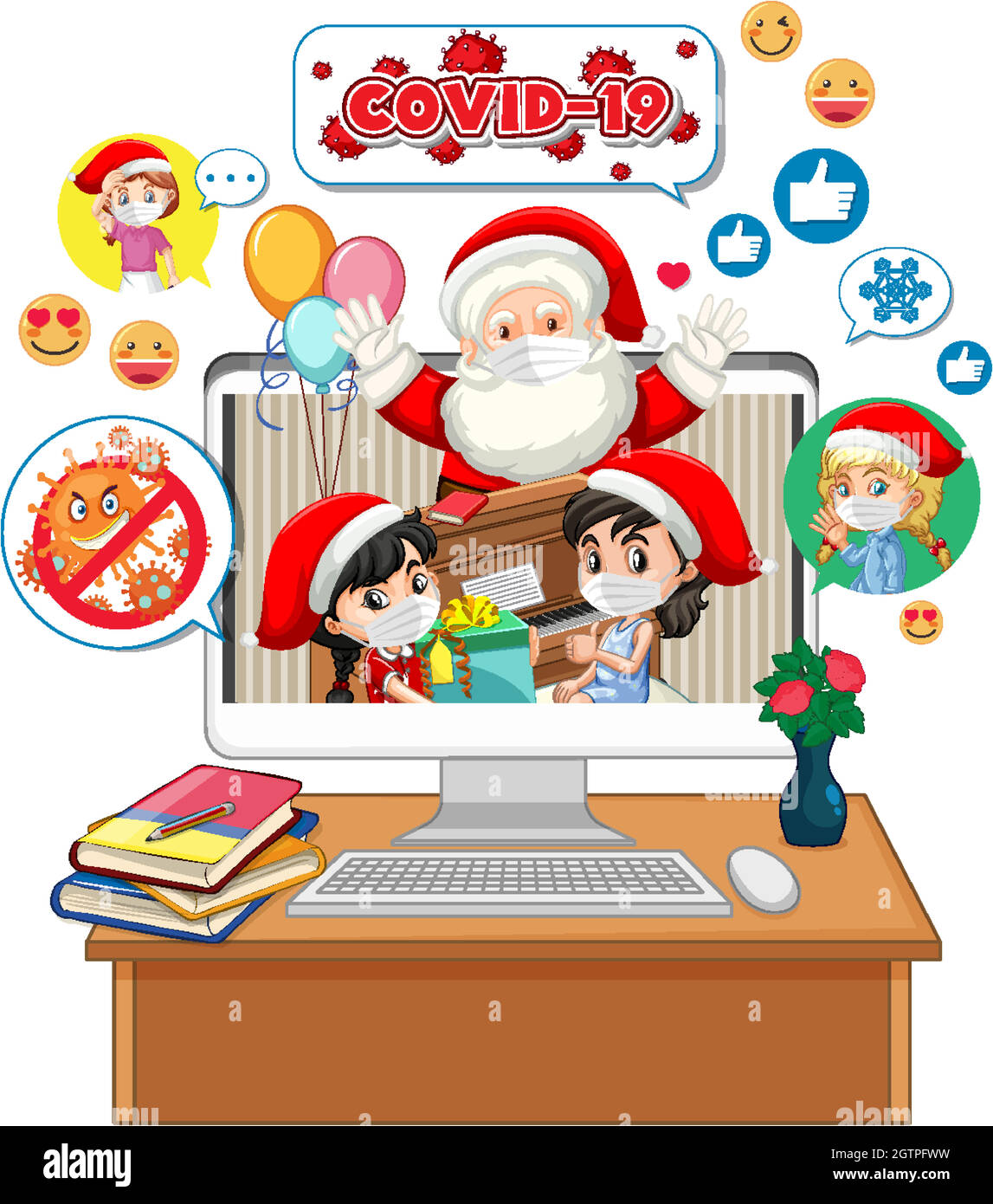 Santa Claus on computer display with social media icon Stock Vector ...