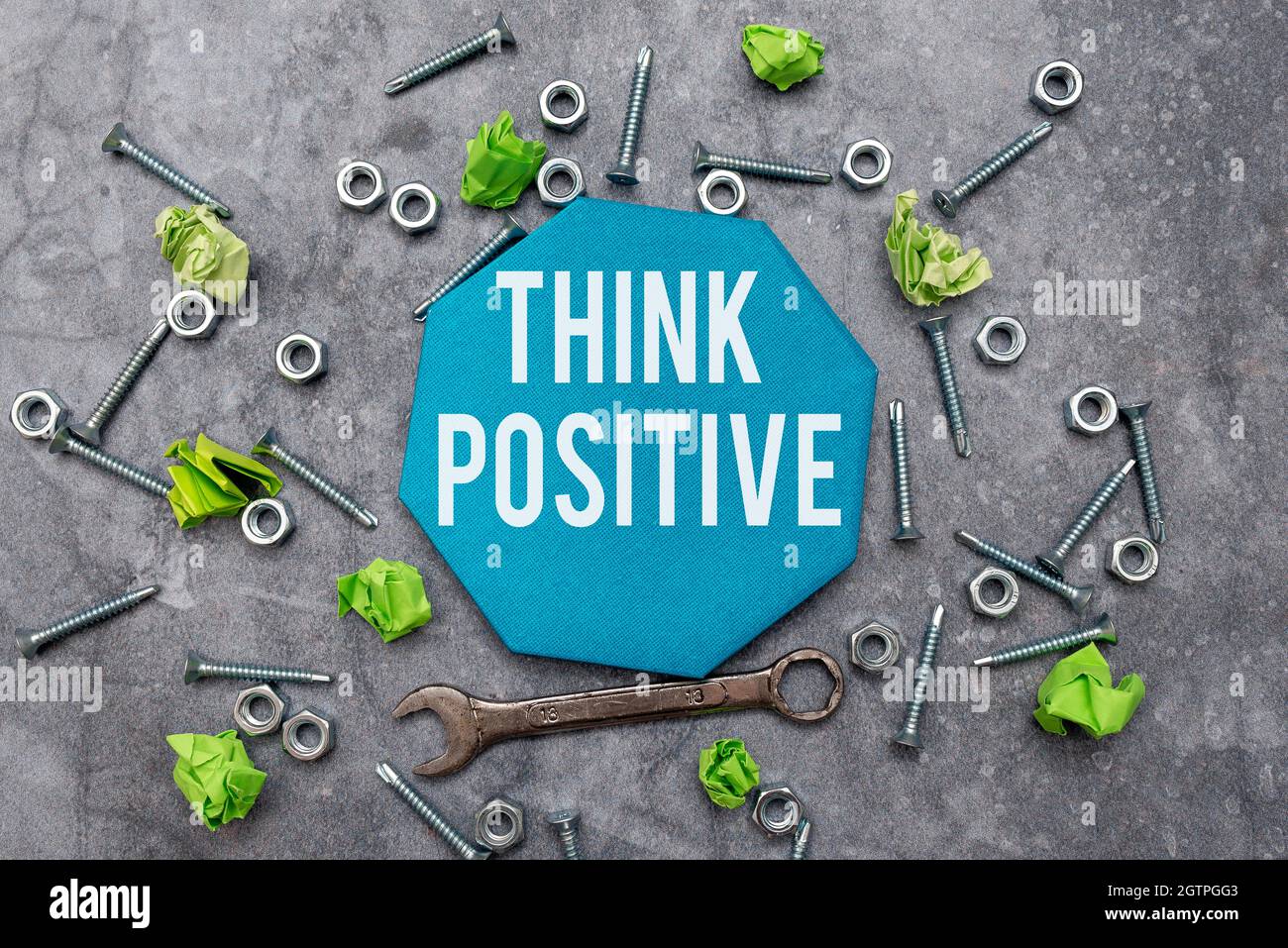 Hand writing sign Think Positive. Business showcase The tendency to be ...