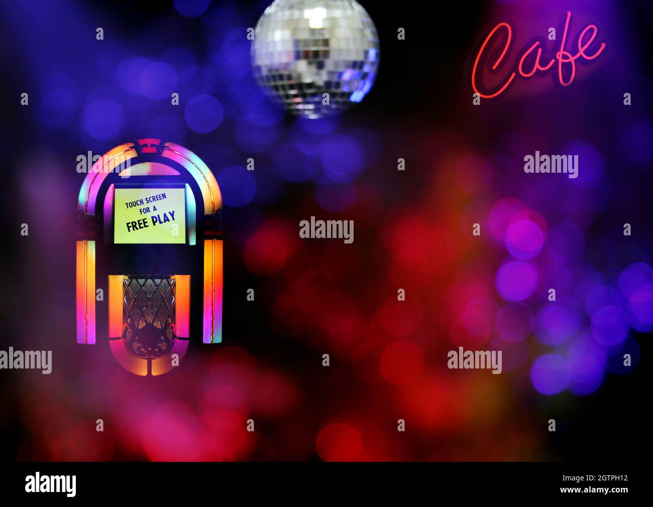 Jukebox in Bar with Disco Ball and Bokeh Composite Image Stock Photo ...