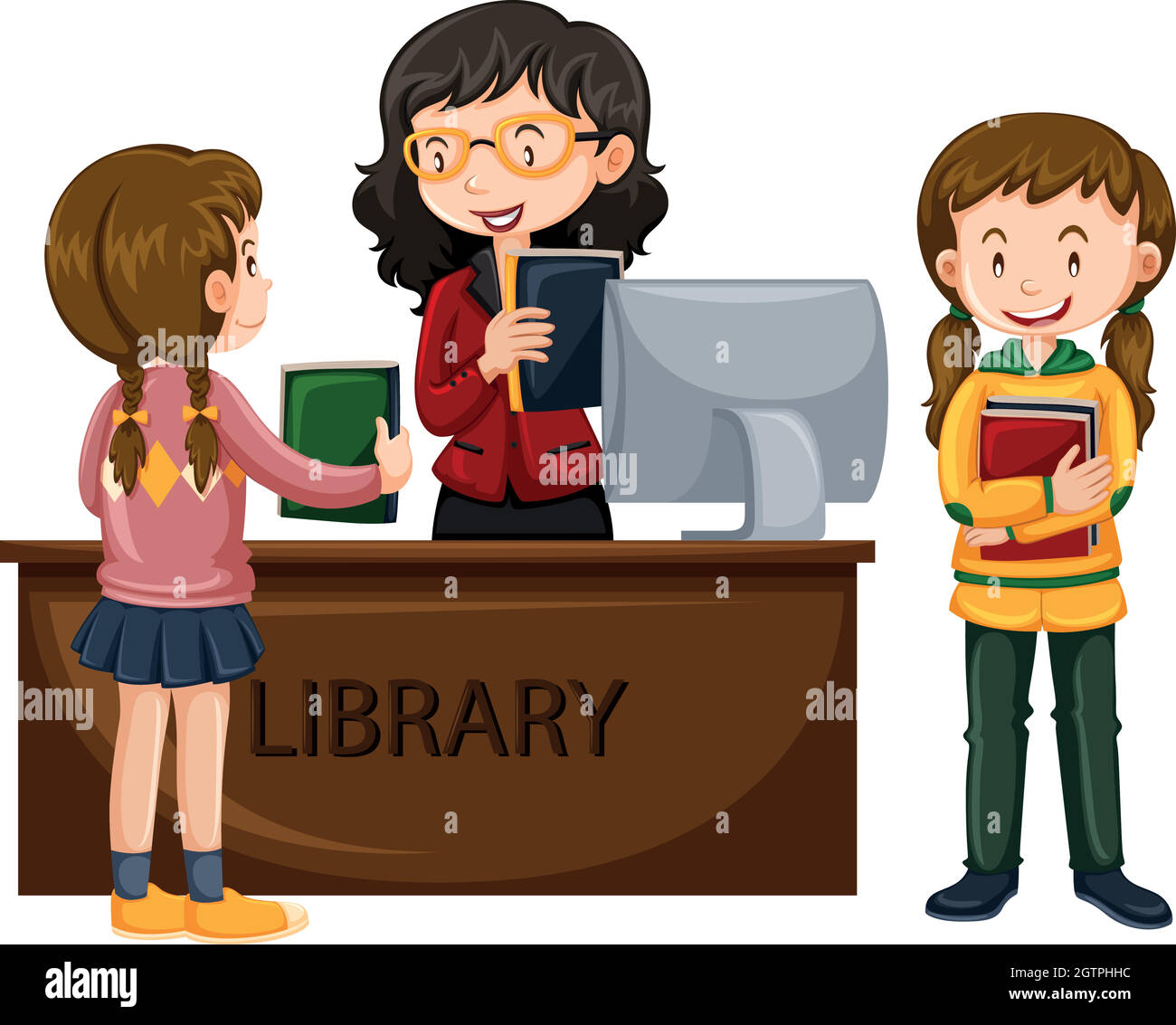 Kids check out books from library Stock Vector Image & Art - Alamy
