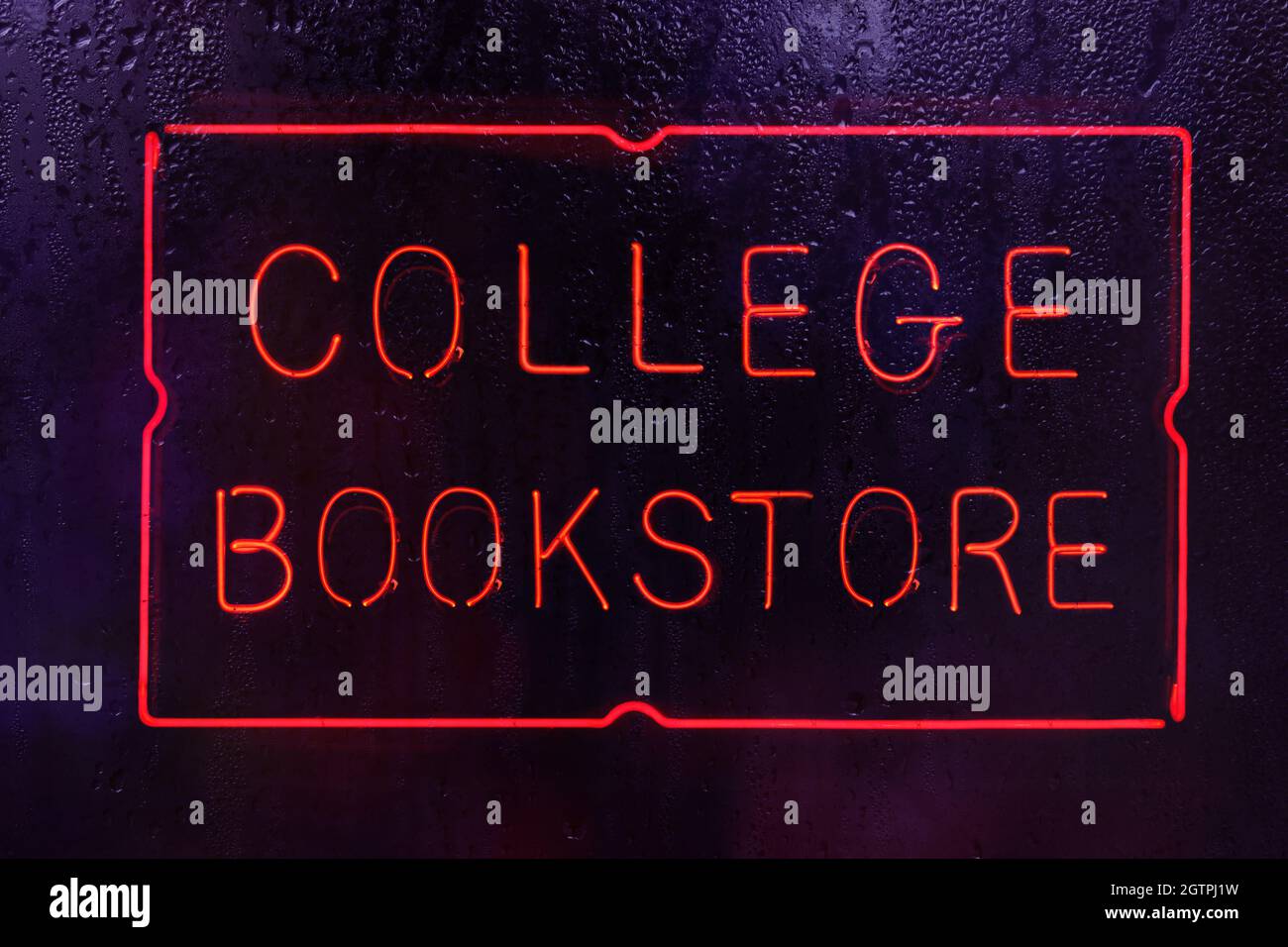 Neon College Bookstore Sign in Rainy Window Stock Photo - Alamy