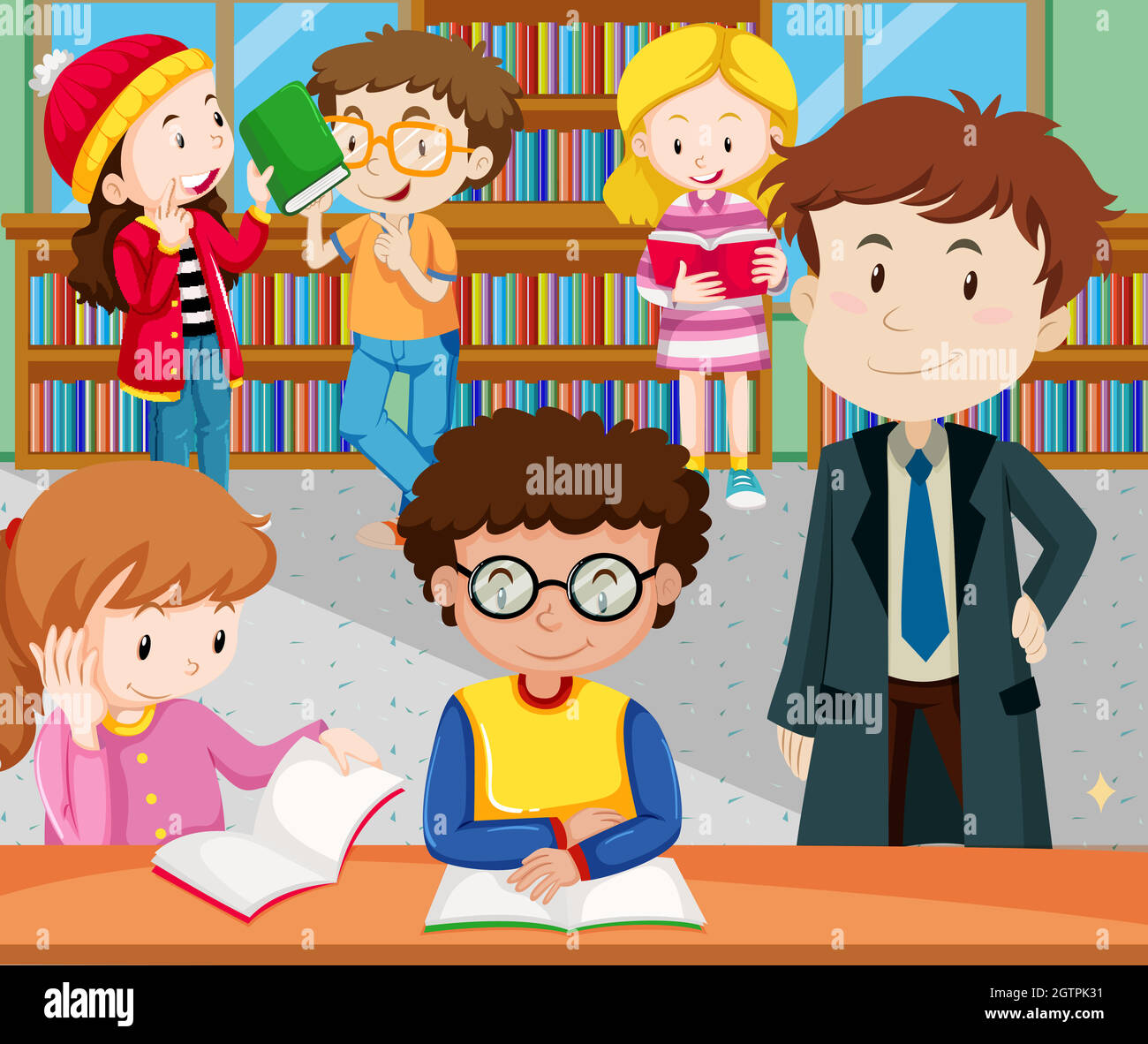 Boy studying in library picture Stock Vector Images - Alamy
