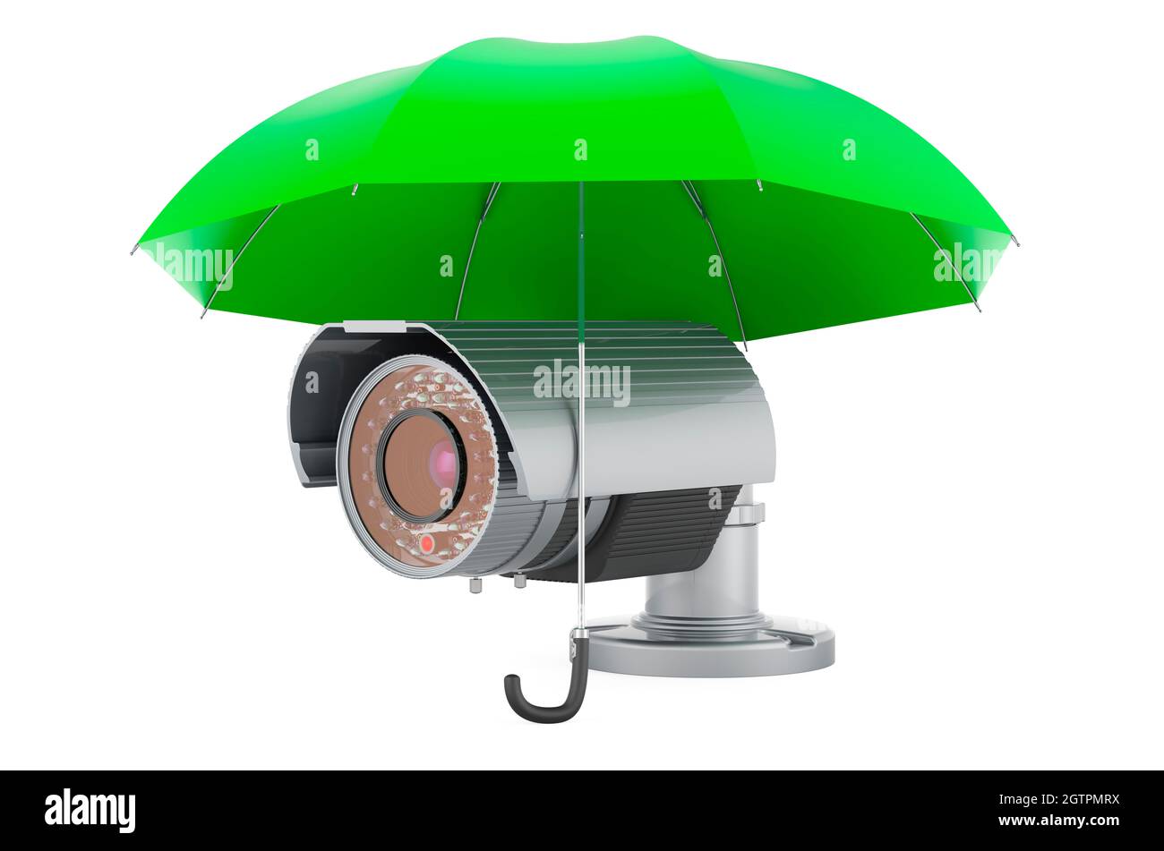 Security surveillance camera under umbrella, 3D rendering isolated on ...