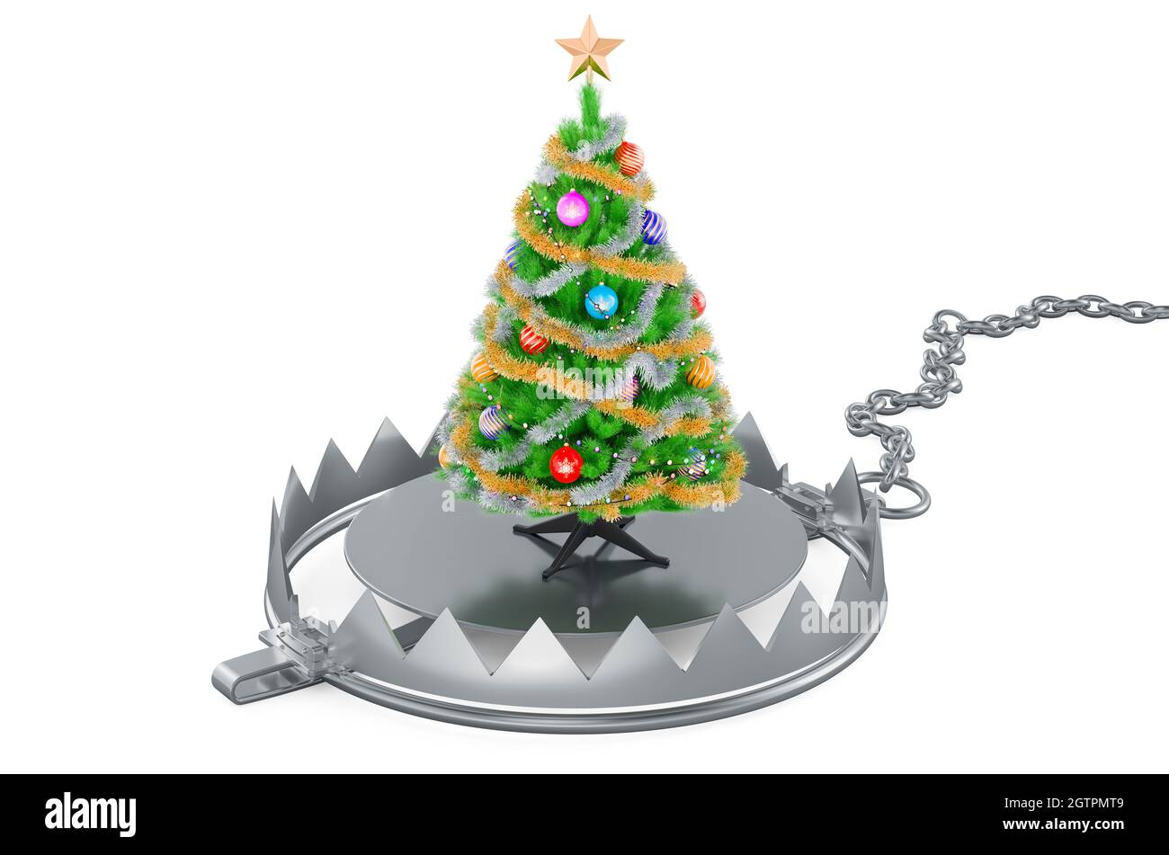 Bear Trap with Christmas tree, 3D rendering isolated on white ...