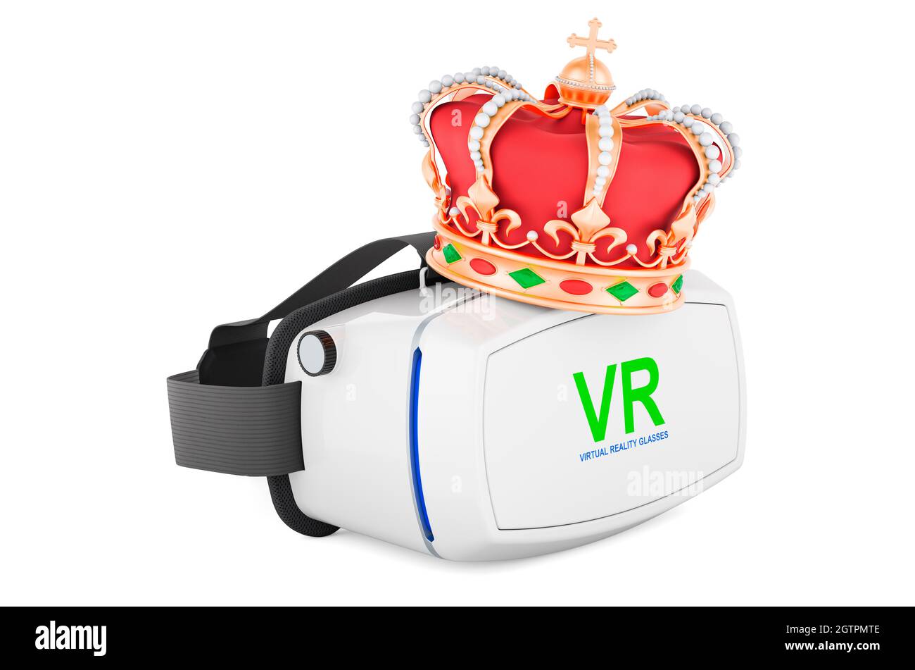 VR virtual reality glasses with golden crown, 3D rendering isolated on ...