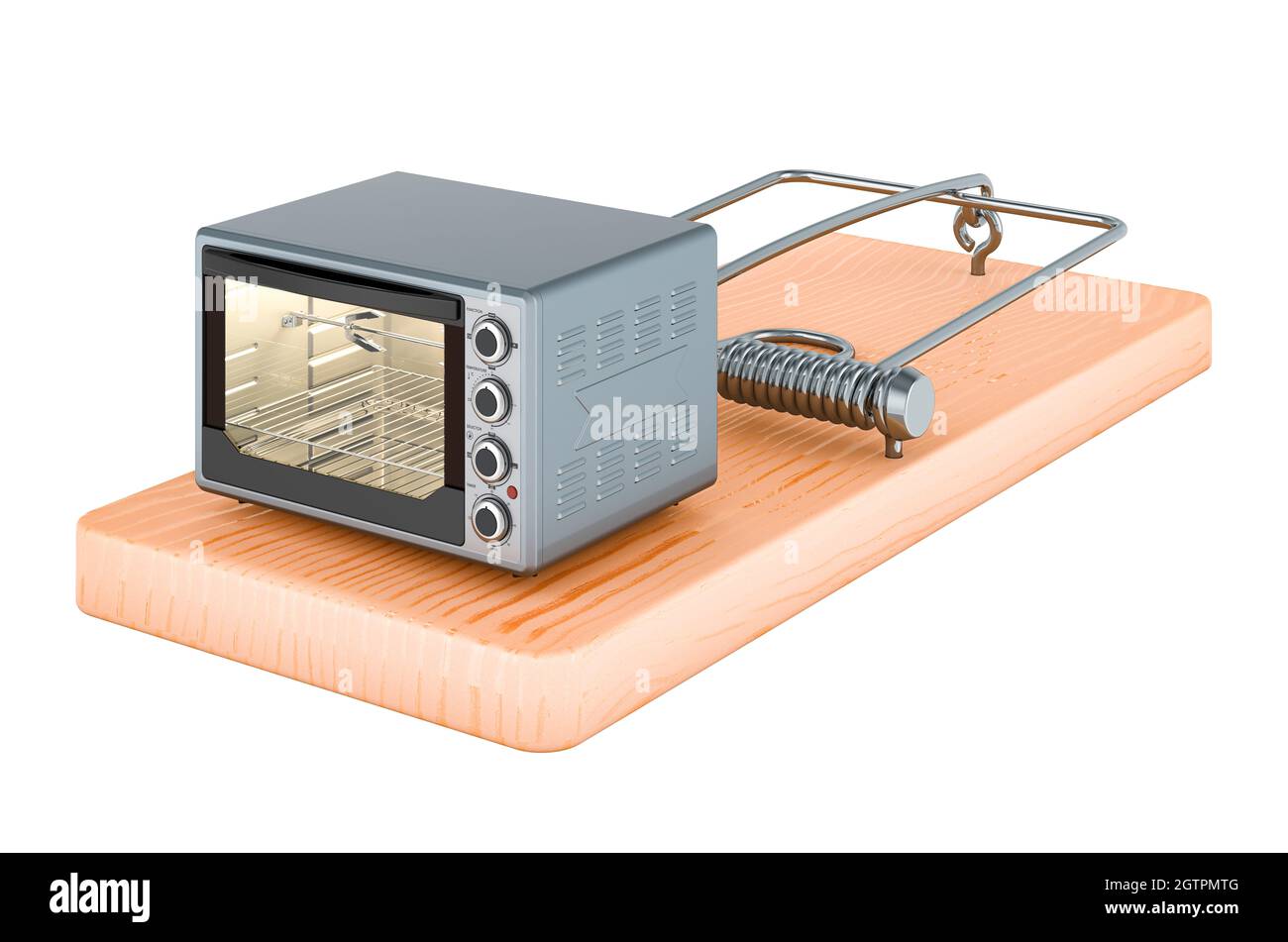 Convection toaster oven inside mousetrap, 3D rendering isolated on ...