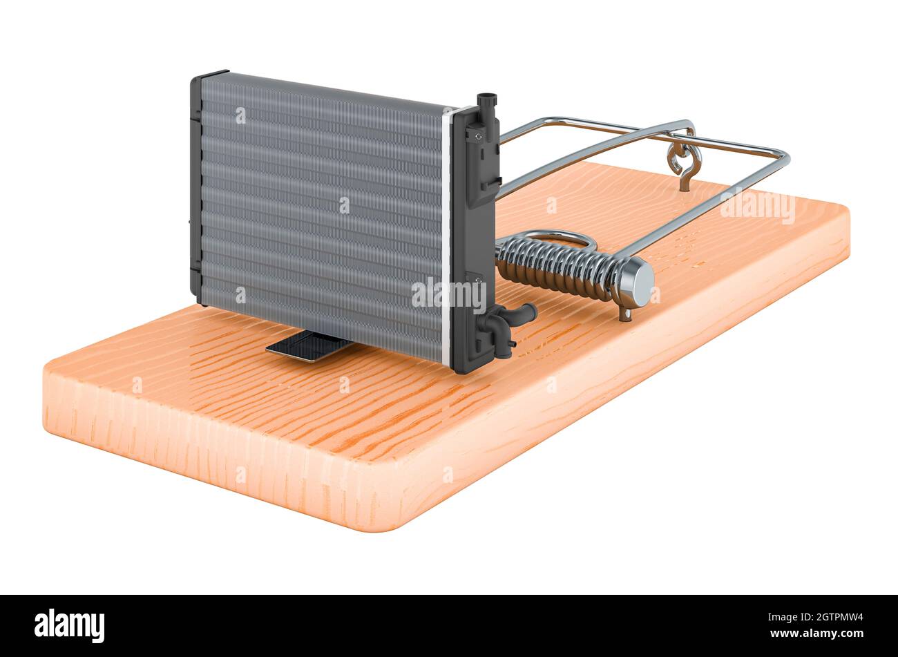 Car radiator inside mousetrap, 3D rendering isolated on white ...