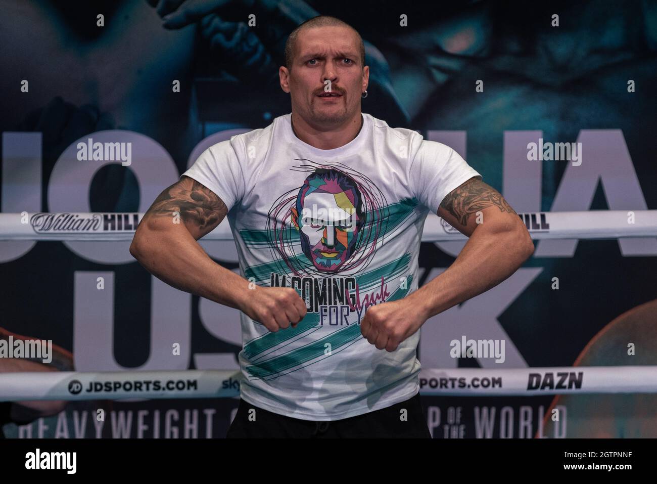 Ukrainian boxing champion Oleksandr Usyk works out in the ring for ...