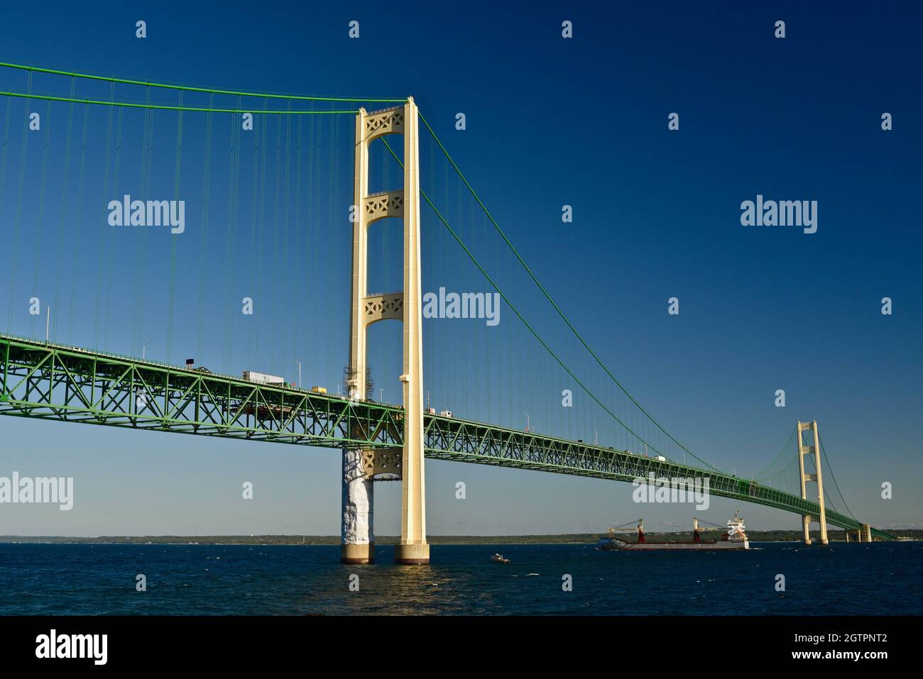 The Mackinac Bridge, one of the world's longest bridges over the Strait ...