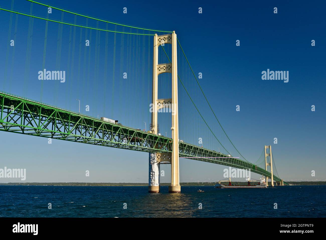 The Mackinac Bridge, one of the world's longest bridges over the Strait ...